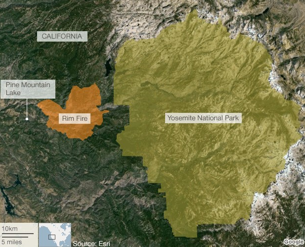 Yosemite Fire 2013 Map, Update: Rim Wildfire Now Inside National Park ...