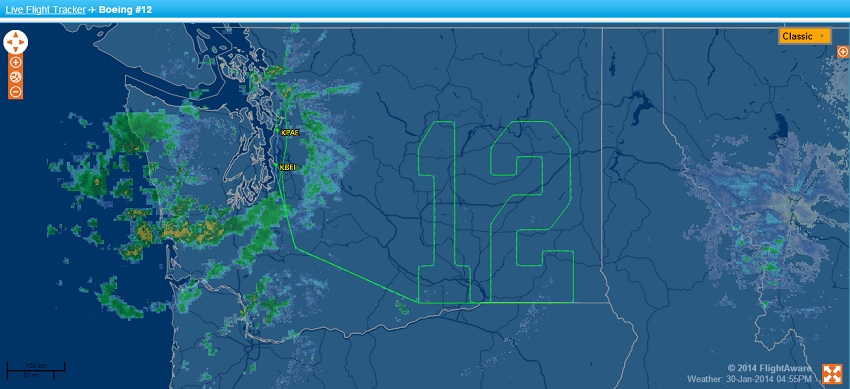 747 Flies Seahawks 12 Pattern Over State of Washington [RADAR IMAGE]
