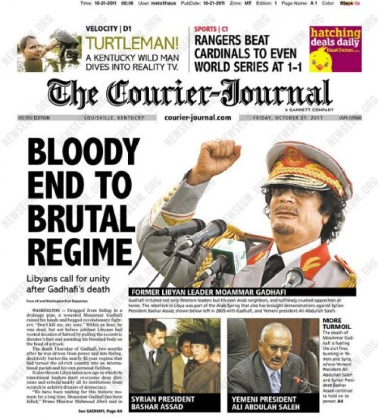 Gaddafi Dead: Photos of Bloody Death Inspires Shocking Front Pages ...